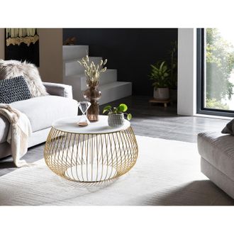 Red Living home24 Couchtisch Pino Ø 72cm Gold/Weiß/Weiß/Gold