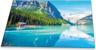 Decorwelt | Herdabdeckplatte 80x52 cm 1-Teilig Landschaft Blau Ceranfeldabdeckung Universal Spritzschutz Glas Deko Elektroherd Induktion für Kochplatten Herdsch