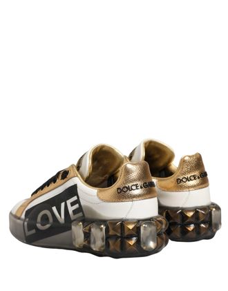 Dolce & Gabbana Womens Multicolor Crystal Studdedlove Sneakers Shoes Calf Leather