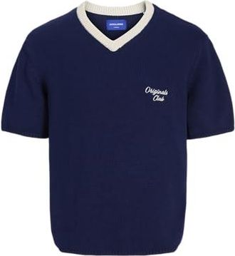 Jack & Jones Neck Jorcambridge Knit SS col en V, Ocean Cavern, M Homme