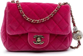 Chanel Hobo Bags - Mini Square Classic Velvet Pearl Crush Single Flap - Gr. unisize - in Gold - f&uuml;r Damen