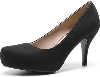 Dream Pairs Chaussures à Talons Hauts et Fins avec Plateforme Escarpins Classiques à Bout Rond TIFFANNY,Size 38,Suède/Noir,TIFFANNY
