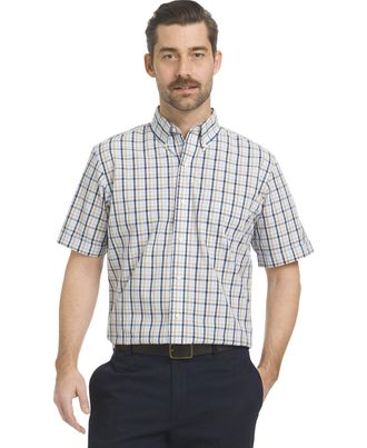 Arrow Herren Hamilton Poplins Short Sleeve Plaid Shirt Hemd mit Button-Down-Kragen, Rich Skyway, Mittel