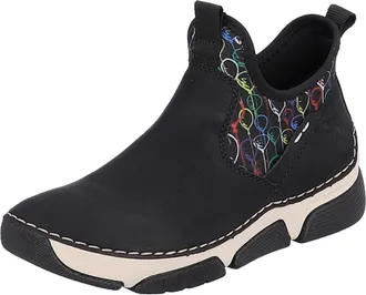 Rieker Schlupfboots RIEKER, Damen, Gr. 36, schwarz, Synthetik, Textil, Schuhe Schlupfboots, mit buntem Aufdruck