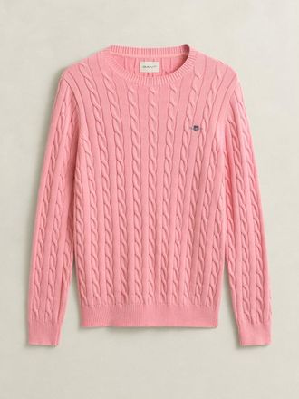 GANT Rundhalspullover aus Baumwolle mit Zopfmuster und kleiner Logo-Stickerei in