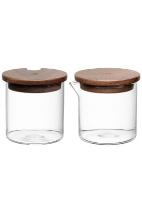 Leonardo Milch- Novo Legno, Braun, Klar, Holz, Glas, Nussbaum, 7.8x7.5x7.8 cm, Kaffee & Tee, Zuckerdosen