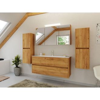 Magnolia Home Badm&ouml;bel Set Taifun 4tlg. 120 cm mit Spiegelschrank und 2x Seitenschrank eiche