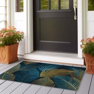 Generic Vert Lavable en Machine Tapis Salon Plantes Feuilles Impressions, 140 x 200 cm Doux Tapis de Sol Pelucheux Dessous Antid&eacute;rapant, Entree Interieur Cham