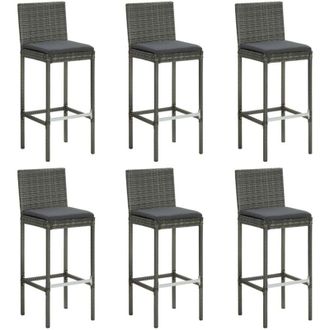 vidaXL Vidaxl - Lot de 6 tabourets de bar gris avec coussins - R&eacute;sine tress&eacute;e r&eacute;sistante aux intemp&eacute;ries - Hauteur dassise 76 cm - Confort optimal
