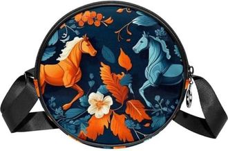 Generic Sac &agrave; bandouli&egrave;re rond pour femme, motif licorne et cheval, avec fermeture &eacute;clair, bretelles r&eacute;glables, style d&eacute;contract&eacute;, pour femmes et filles