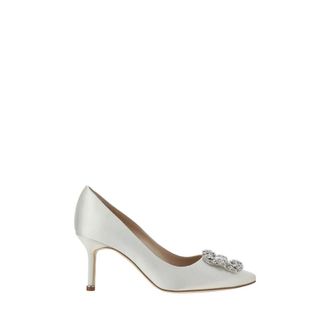Manolo Blahnik Kristall Schnalle Seidensatin Pumps - - Shoes - Damen - Wei&szlig; - 38 EU