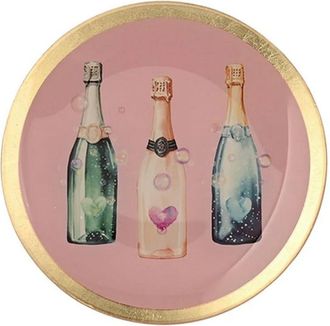Gift Company Love Plates, Glasteller M, Champagner Flaschen, rund, rosa, 13x1x13cm