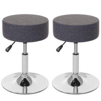 Mendler 2er-Set Hocker HWC-C22, Sitzhocker Schminkhocker, h&ouml;henverstellbar &Oslash; 35cm - Textil, grau