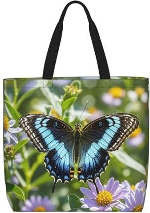 Generic Fleur Papillon Sac &Agrave; Bandouli&egrave;re L&eacute;ger Tote Bag Grand Sac Fourre-Tout Pour Gym Travail Voyage
