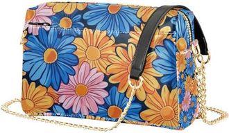Mnsruu Sacs à bandoulière pour femme, sac à main en cuir à motif floral orange et bleu