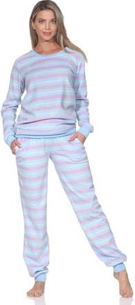 Normann Pyjama &agrave; manches longues en polaire pour femme avec poignets au look chilly, bleu clair, 38-40