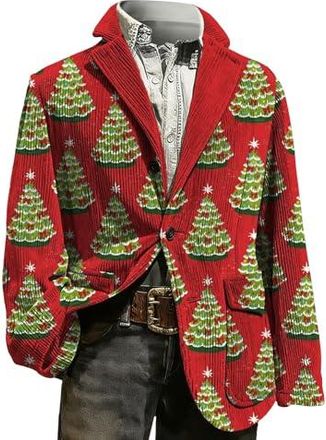 Generico Gyaimxfu Veste de Noël pour homme, veste de Noël pour homme, veste de Noël cintrée à un bouton, blazer de Noël, drôle, motif de Noël, veste de costume