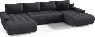 Fun M&ouml;bel Wohnlandschaft Sofa mit Schlaffunktion vogar Stoff Aston Schwarz