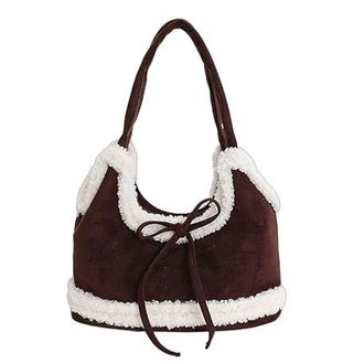 Generic Sac &agrave; bandouli&egrave;re en cuir synth&eacute;tique pour femme et fille, sac &agrave; main en laine dagneau pour voyage, shopping, travail, usage quotidien, caf&eacute;, 10.24x4.