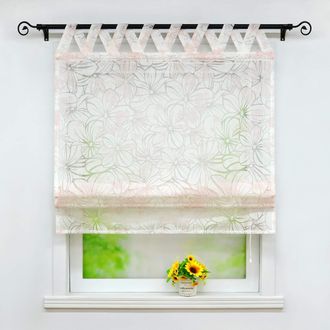 Joyswahl Voile Raffrollo transparentes Raffgardine mit Ausbrenner-Motiv »Alma« Schals mit V-Schlaufen Fenster Vorhänge BxH 140x140cm Pink 1 Stück