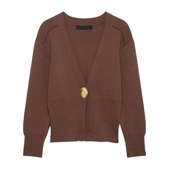 Generic Cardigan tricot&eacute; d&eacute;contract&eacute; &agrave; manches longues et col en V pour femme, marron clair, Taille XS