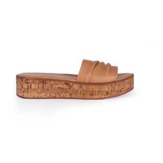 Cortana Flache Ledersandale mit Korkplateau - - Shoes - Damen - Beige - 37 EU