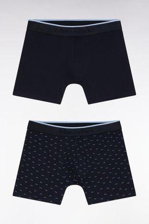 Eden Park Lot De Deux Boxers En Jersey De Coton Stretch Uni Et Micro-motifs Bleus