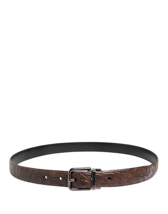 Dolce & Gabbana Mens Brown Leather Silver Tone Metal Buckle Belt Caiman
