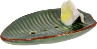 Guru Shop Exotische Keramik Seifenschale - Blatt/grün, 3x14x10 cm