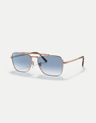 Ray-Ban New Caravan - Lunettes de soleil carrées avec verres bleus - Or rose-Doré