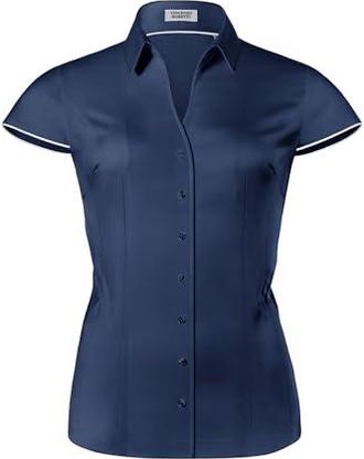 Vincenzo Boretti Chemisier, Modern-fit/légèrement cintré, col de Chemise, Manches Courtes - Facile à Repasser Bleu foncé 36