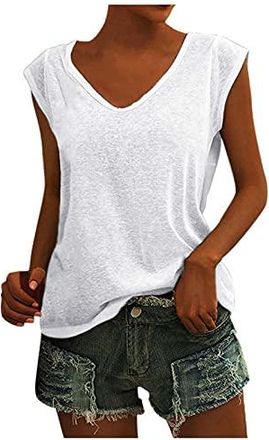 Generic D&eacute;bardeur tendance &agrave; col en V pour femme sans manches 2025, couleur unie, d&eacute;contract&eacute;, basique, mignon, tendance, d&eacute;bardeurs Y2K pour l&eacute;t&eacute;, le printem