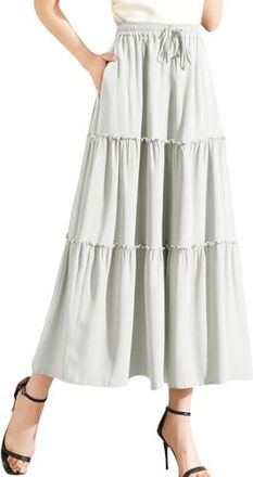 Generic Jupe longue pliss&eacute;e pour femme, style d&eacute;contract&eacute;, taille haute, &eacute;lastique, jupe trap&egrave;ze fluide avec poches, robe d&eacute;t&eacute;, robe ample, style boh&egrave;me, pour