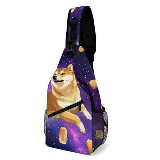 Generic Sacoche Homme Bandouliere Adorable Shiba Doge de lespace galaxie violet Casual Sacs &agrave; Bandouli&egrave;re R&eacute;glable Sac DEpaule pour Cyclisme Homme Femme
