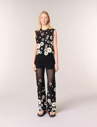 Maje Geh&auml;kelte Hose Mit Blumenmotiv - Schwarz / Wei&szlig; - Gr&ouml;&szlig;e 32 - Maje