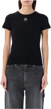 Marine Serre Femme, Tops, Noir, Taille: 38 FR Baby Fit Moon Logo Tee