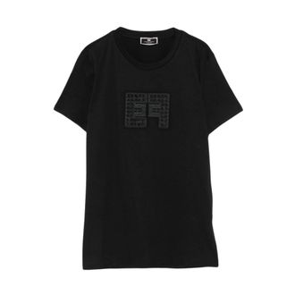 Elisabetta Franchi 110 T-Shirt mit besticktem Logo - - Tops - Damen - Schwarzk - L