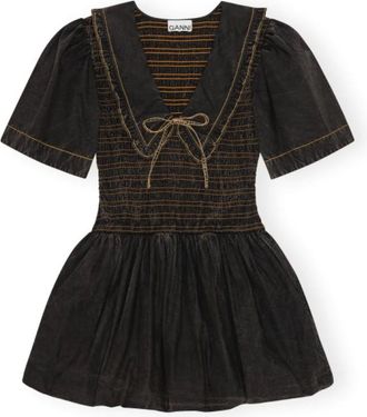 Ganni Femme, Robes, Noir, Taille: 36 FR Robe Mini Smock Bubble en Coton