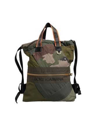 Dolce & Gabbana Mens Military Green Patchwork Backpack Cotton Nylon Calf