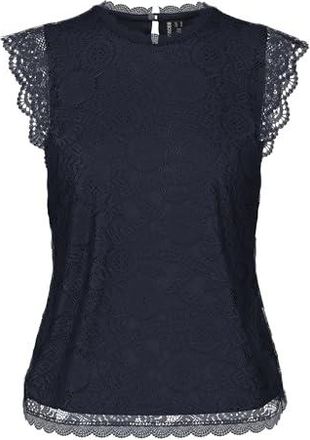 Pieces Chemisier Pcolline SL Lace Top Noos pour Femme, Sky Captain, M
