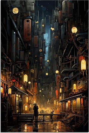 Wallario selbstklebendes Poster - Neonbeleuchtete Gassen, Aufkleber in Premiumqualität, Klebefolie Größe: 100 x 150 cm XXL-Poster