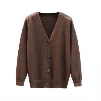 Generic Cardigan cor&eacute;en &agrave; col en V &agrave; manches longues pour femme &eacute;l&eacute;gant &agrave; simple boutonnage, marron fonc&eacute;, Taille Unique