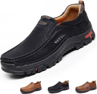 Generic Bottines orthop&eacute;diques en cuir fabriqu&eacute;es &agrave; la main pour homme - Imperm&eacute;ables et antid&eacute;rapantes - Mocassins de sport &agrave; enfiler, Noir, 43 1/3 EU