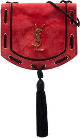 Saint Laurent Pre-owned Sac bandouli&egrave;re en daim &agrave; franges - Femme - Pre-owned - Rouge - Taille: ONE Size
