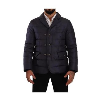 Dolce & Gabbana Dunkelblaue Seidenziegen Blouson Jacke - - Jackets - Herren - Blau - XL