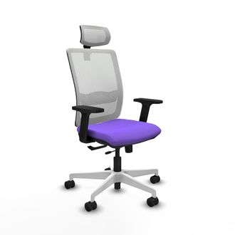 Piqueras y Crespo Ergonomischer Stuhl, Haches Kopfst&uuml;tze mit 2D-Armen, h&ouml;henverstellbare Lendenwirbelst&uuml;tze und h&ouml;henverstellbares Kopfteil, Wei&szlig;/Lila