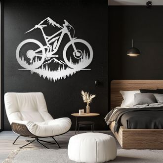 Generic Hochwertige minimalistische abstrakte Metallwandkunst, hochwertige Wanddekoration f&uuml;r Zuhause, Mountainbike, Fahrrad, Waldmotive, Kiefer, Bergkunstwer