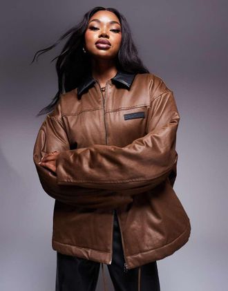 Asos Weekend Collective - Wattierte Wachsjacke in Braun