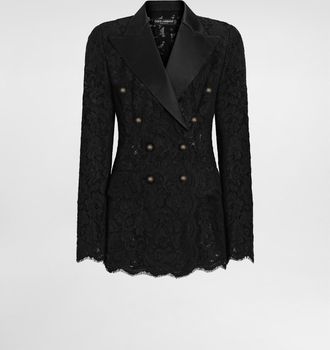 Dolce & Gabbana Zweireihige Jacke Aus Kordelspitze - Frau Blazer Schwarz 44