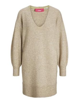Jack & Jones Jack & Jones Jxeffie Robe &agrave; col en V Tricot, Peyote/Detail:/Limeade Neck Piping, S Femme
